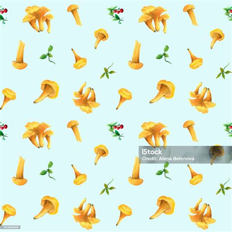 식물이 있는 파란색 배경에 식용 노란색 버섯의 매끄러운 패턴 Central London에 대한 스톡 벡터 아트 및 기타 이미지 Central London 가을 갈색