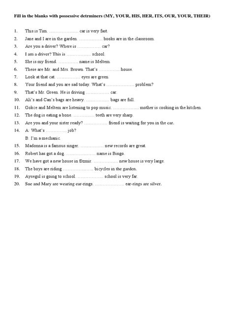 Possessive Determiners And Interrogative Determiners Exercise