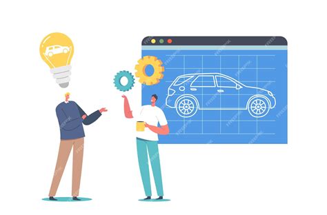 Premium Vector Automobile Prototyping Process Couple Of Engineers Designers Characters