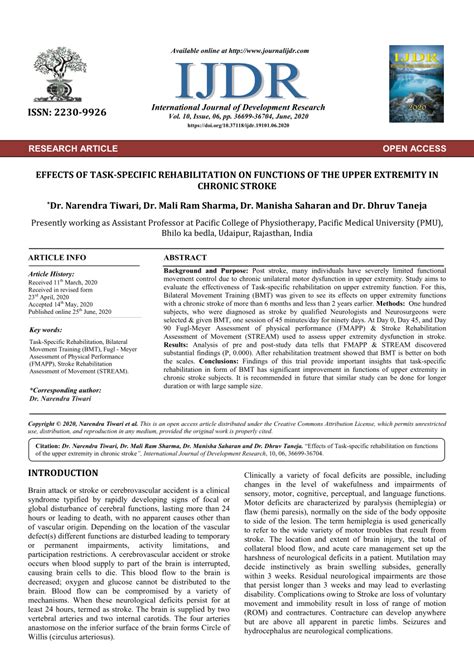 Pdf Effects Of Task Specific Rehabilitation On Functions Of The Upper Extremity In Chronic Stroke