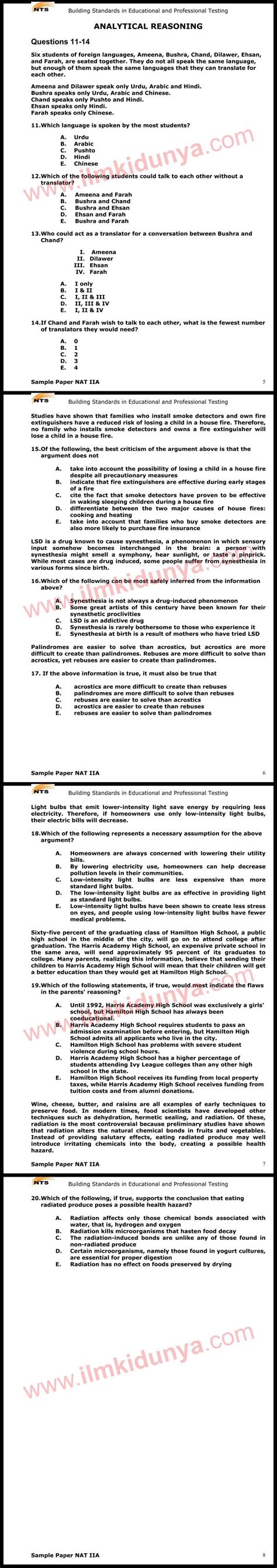 NTS Sample Papers Past Papers NAT IIA Social Science Analytical Reasoning