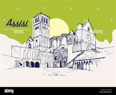 Vector Hand Drawn Sketch Illustration Of The Basilica Of San Francesco In Assisi Liguria