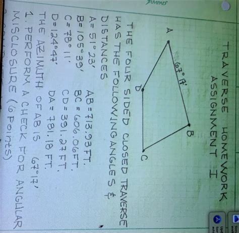 Solved Traverse Homework Assignment I The Four Sided Closed