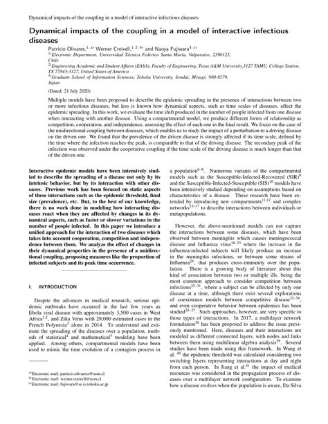 Pdf Dynamical Impacts Of The Coupling In A Model Of Interactive Infectious Diseases