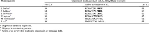 Comparison Of Oligomycin Binding Domains In C Subunits Of F 1 F 0 Download Table