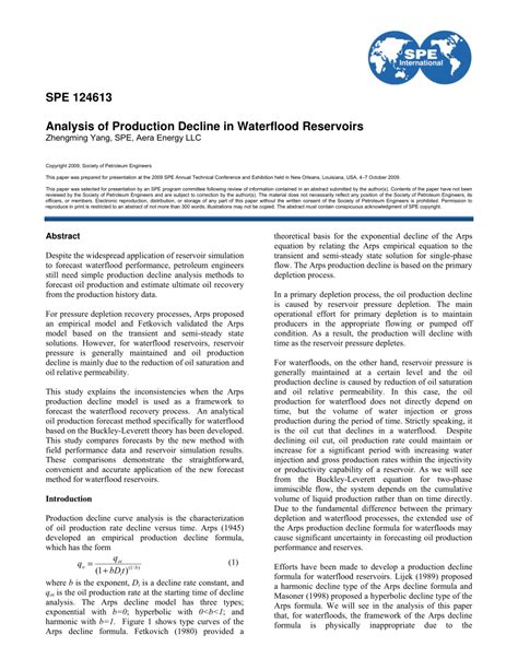 Pdf Analysis Of Production Decline In Waterflood Reservoirs