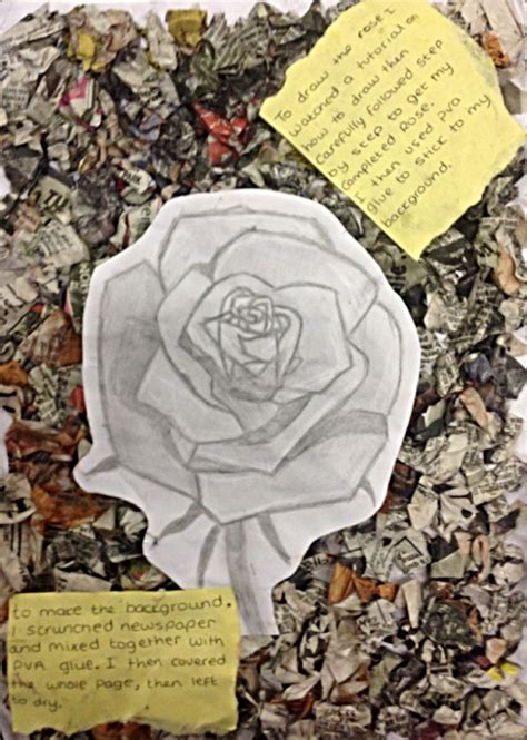 Secondary Source Rose Observation With Mixed Media Background A02 And A03 Gcse Art Secondary
