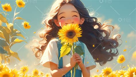插画ai数字艺术 抱着向日葵的小女孩开心的走着插画 Ai平面元素免费下载png格式4032像素编号70731340 千图网