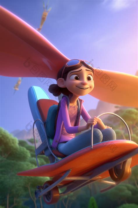 女孩滑翔机飞行乘坐环境光插画图片 包图网