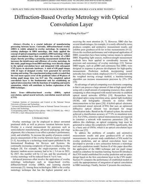 Pdf Diffraction Based Overlay Metrology With Optical Convolution Layer
