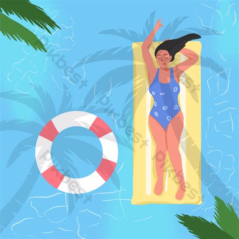평평한 여름 휴가 스포츠 수영 일러스트 요소 Psd 형식 작은 신선한 컬러 만화 일러스트 Psd 무료 다운로드 Pikbest