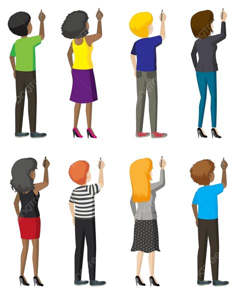 Backview Of The People Writing Template Backview Group Vector Template
