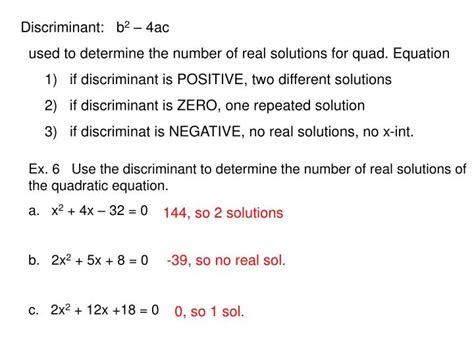 ppt ex 6 use the discriminant to determine the number of real