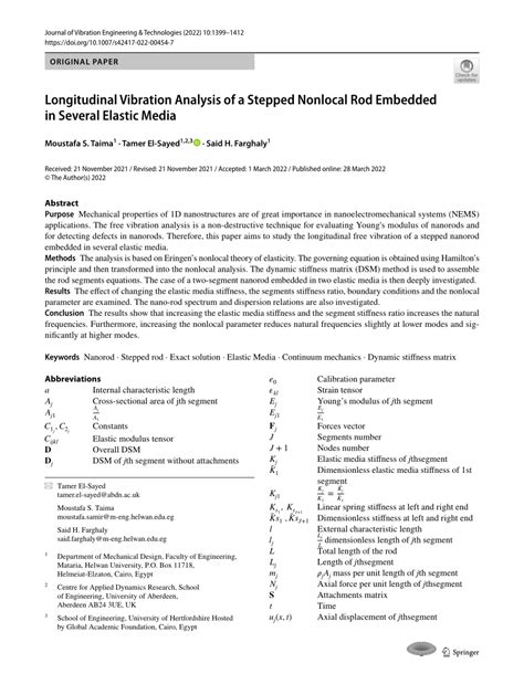 Pdf Longitudinal Vibration Analysis Of A Stepped Nonlocal Rod