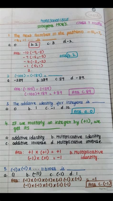 Cbse Class 7 Integers Artofit