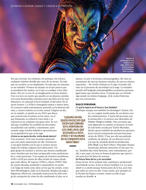 Zoe Saldana For Fotogramas Magazine December 2025 Cover • Celebmafia