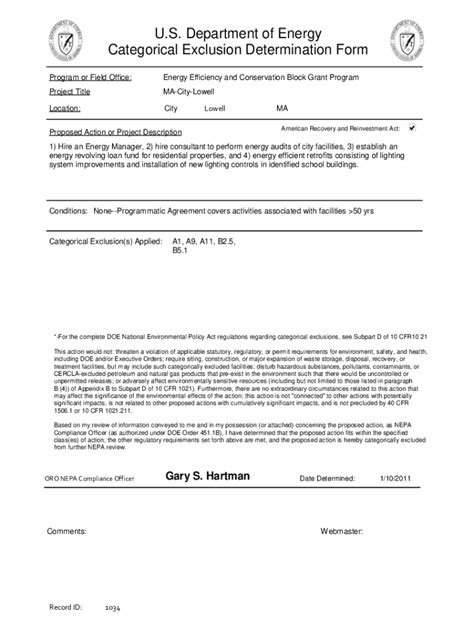 Fillable Online Us Department Of Energy Categorical Exclusion Determination Form Fax Email Print