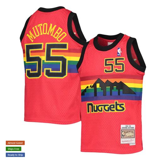 Mens Denver Nuggets 55 Dikembe Mutombo Mitchell And Ness Red 1991 92 Hardwood Classics Reload Jersey