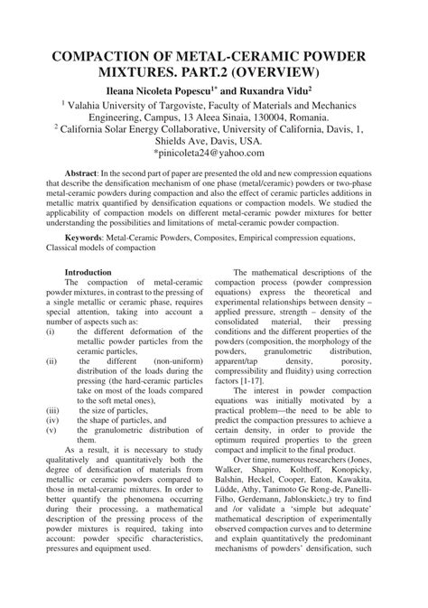 Pdf Compaction Of Metal Ceramic Powder Mixtures Part2