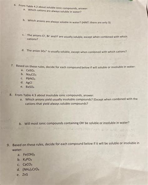 From Table 42 About Soluble Ionic Compounds Answer