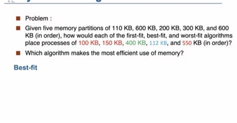 Solved Problem Given Five Memory Partitions Of 110 Kb 600 Kb 200