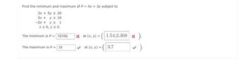 solved find the minimum and maximum of p 4x 3y subject to