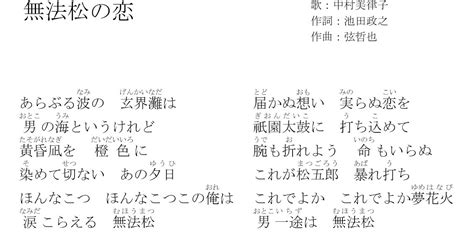 夢想與創造 日文歌詞 無法松の恋