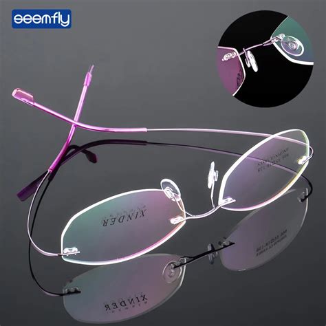Seemfly Titanium Alloy Glasses Frame Superelastic Rimless Women Metal