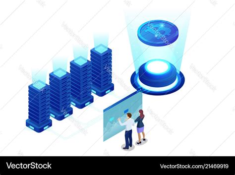 Isometric Bitcoin Mining Concept Cryptocurrency Vector Image