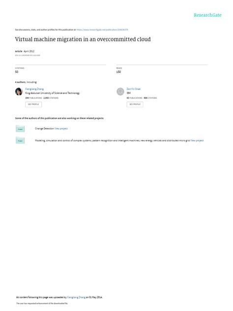 Virtual Machine Migration In An Over Committed Cloud Pdf Virtual Machine Data Center
