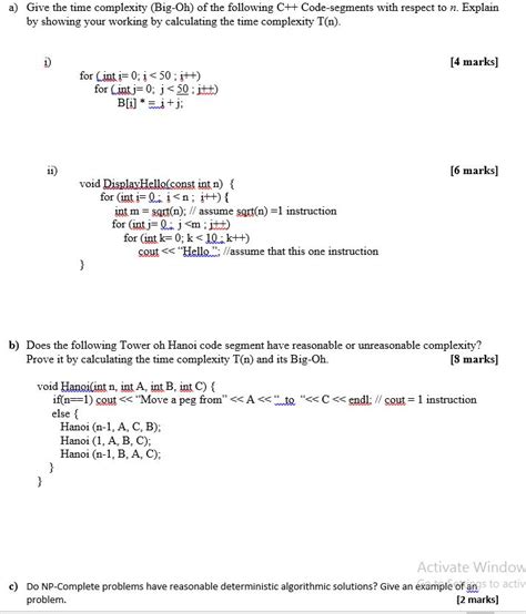 Solved A Give The Time Complexity Big Oh Of The Following