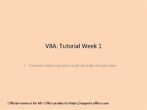 Vba Tutorial Week 1 Common Math Operators And