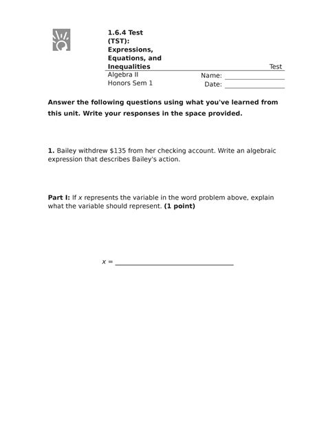 164 Test Tst Expressions Equations And Inequalities Test 1