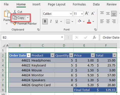 Copy And Paste Table In Excel