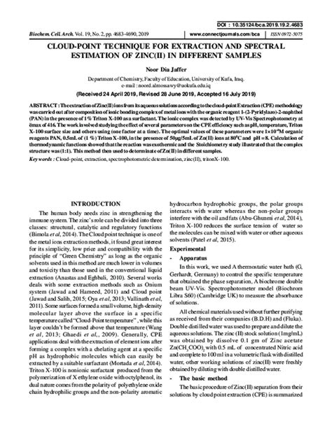 Pdf Cloud Point Technique For Extraction And Spectral Estimation Of Zinc Ii In Different Samples
