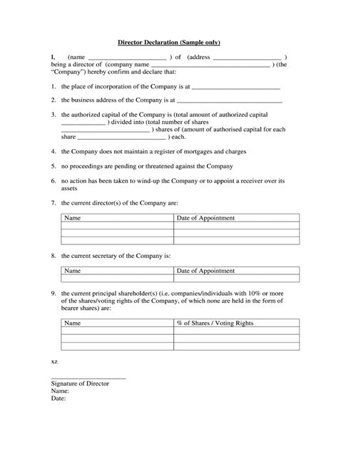 Fillable Online Hsbc Co Director Declaration Sample Only Hsbc Co