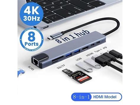 LUOM 8 In 1 USB Hub USB C Hub Expand Multiport USB Splitter With 4K HDMI Ethernet 100W Power