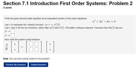 Solved Section 71 Introduction First Order Systems Problem