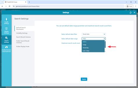 updating default date filter and default date range postdicom
