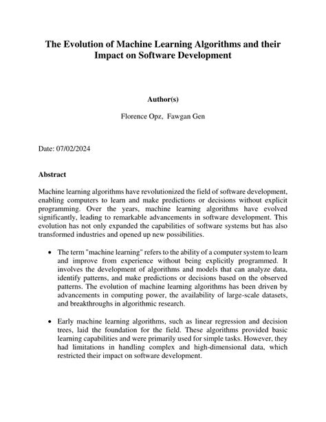Pdf The Evolution Of Machine Learning Algorithms And Their Impact On Software Development