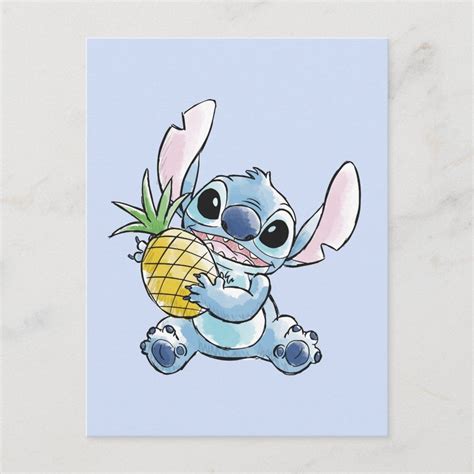 Watercolor Stitch Holding Pineapple Postcard Zazzle Lilo And Stitch
