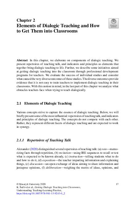 pdf elements of dialogic teaching and how to get them into classrooms
