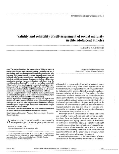 PDF Validity And Reliability Of Self Assessment Of Sexual Maturity In Elite Adolescent Athletes