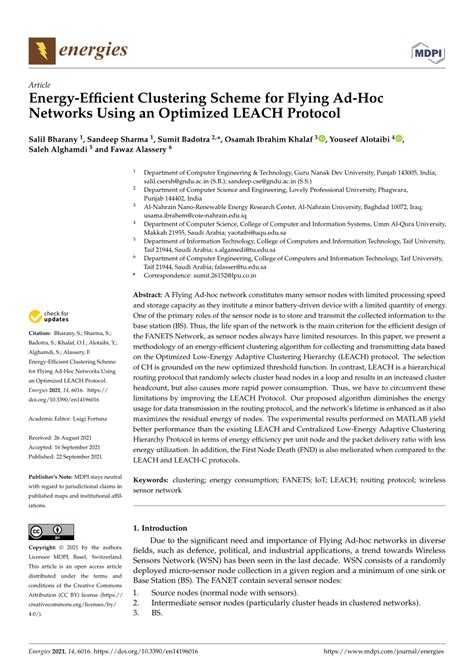 pdf energy efficient clustering scheme for flying ad hoc networks using an optimized leach