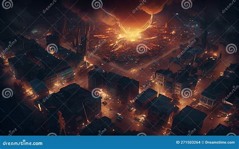 Detailed Destruction Of Fictitious City With Fires Explosion Sinkholes Train Derailment