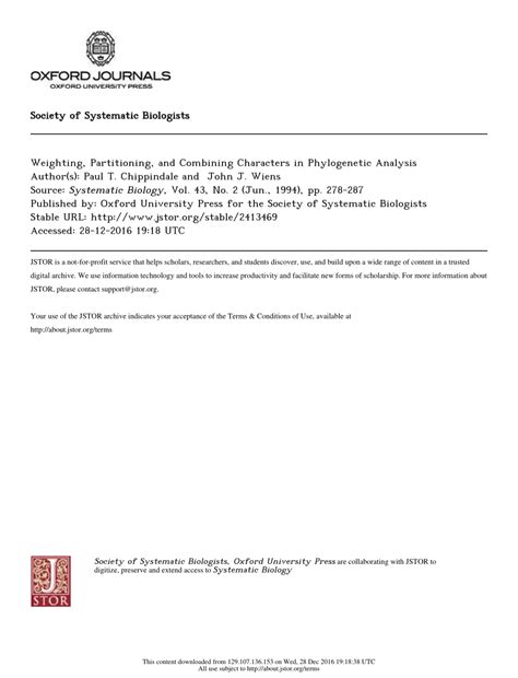 Pdf Weighting Partitioning And Combining Characters In Phylogenetic Analysis
