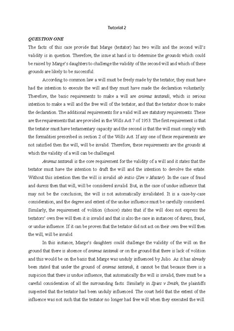 Tutorial 2 Succession Question One The Facts Of This Case Provide