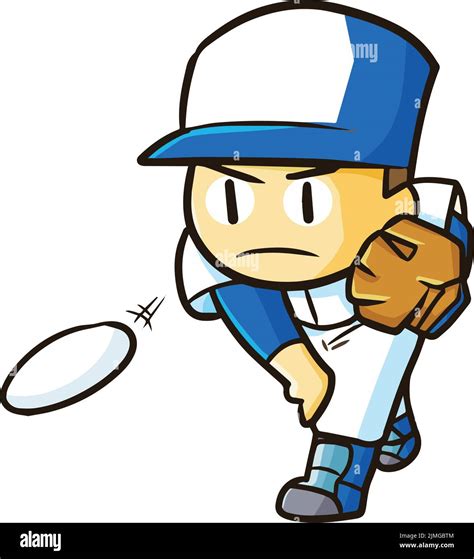 A Vector Illustration Of A Cute And Funny Baseball Player Throwing The Ball On A White