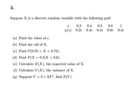 Solved 4 Suppose X Is A Discrete Random Variable With The Chegg Com