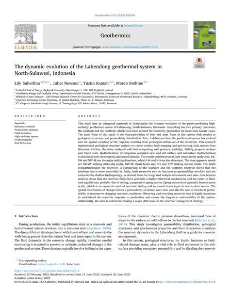 Pdf The Dynamic Evolution Of The Lahendong Geothermal System In North Sulawesi Indonesia